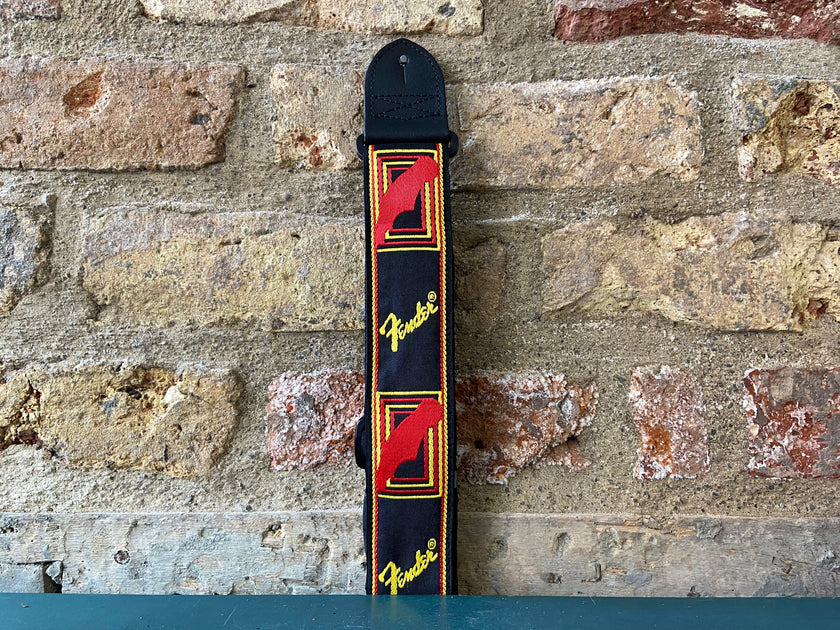 Fender Monogrammed Strap Black/Yellow/Red - Some Neck Guitars