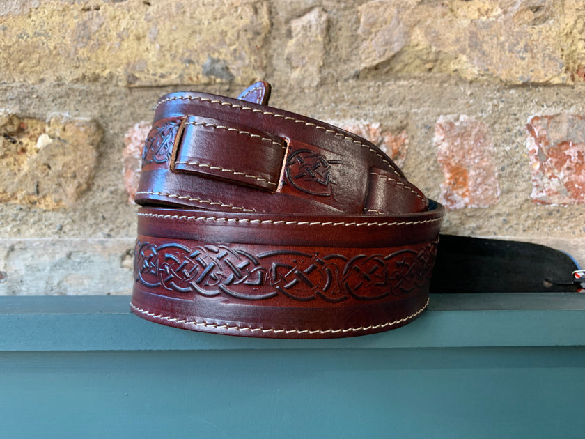 Leathergraft Embossed Celtic Brown Strap - Some Neck Guitars