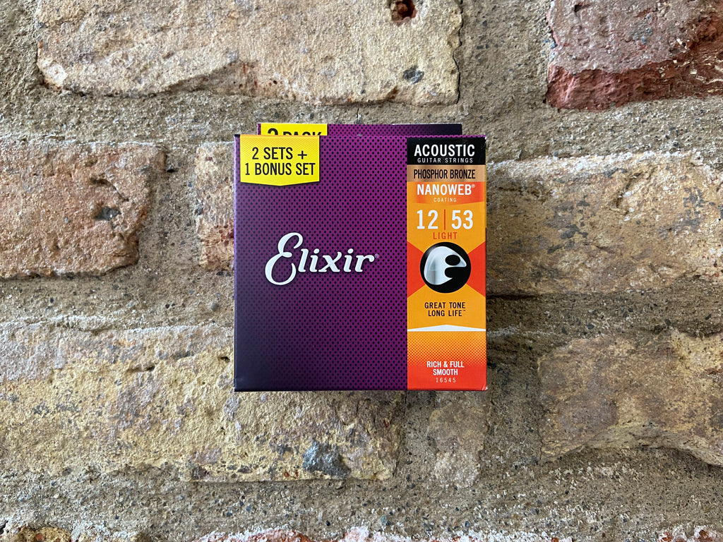 Elixir Nanoweb Light 12's Phosphor Bronze 3-for-2 Pack - Some Neck Guitars